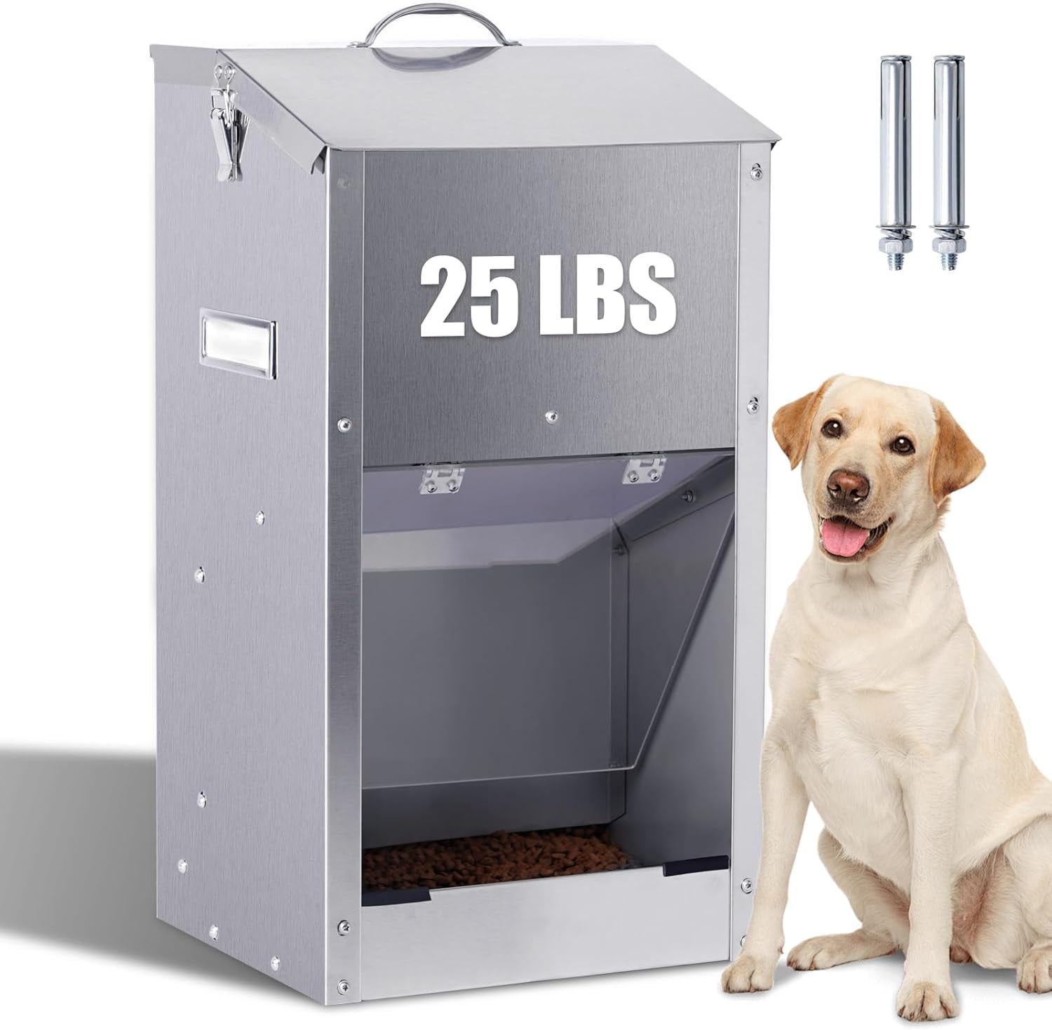Automatic Dog Feeder Large Breed with Handle, Stainless Steel Indoor ...