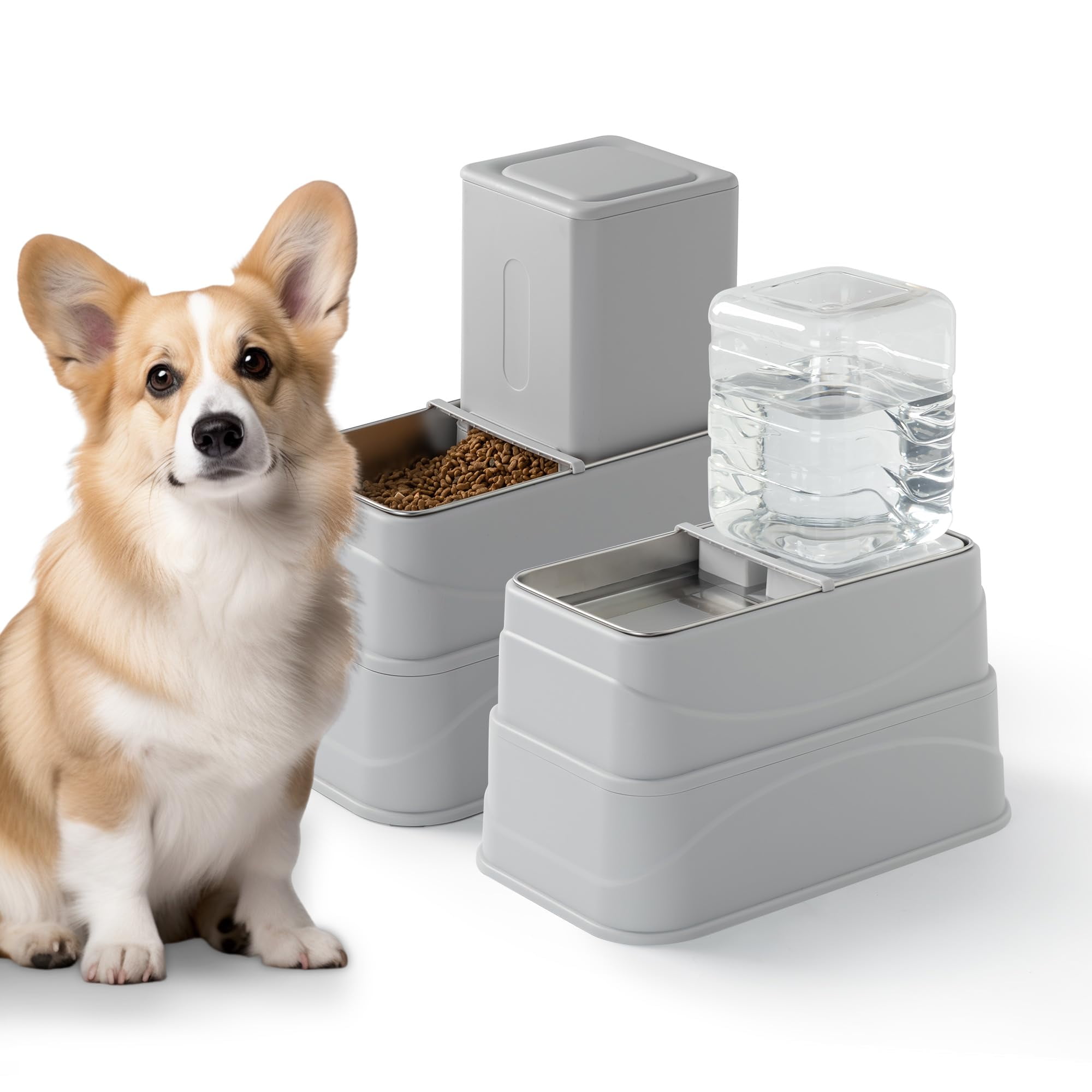 Automatic Dogs Food and YPF5 Water Dispenser - Stainless Steel Elevated ...