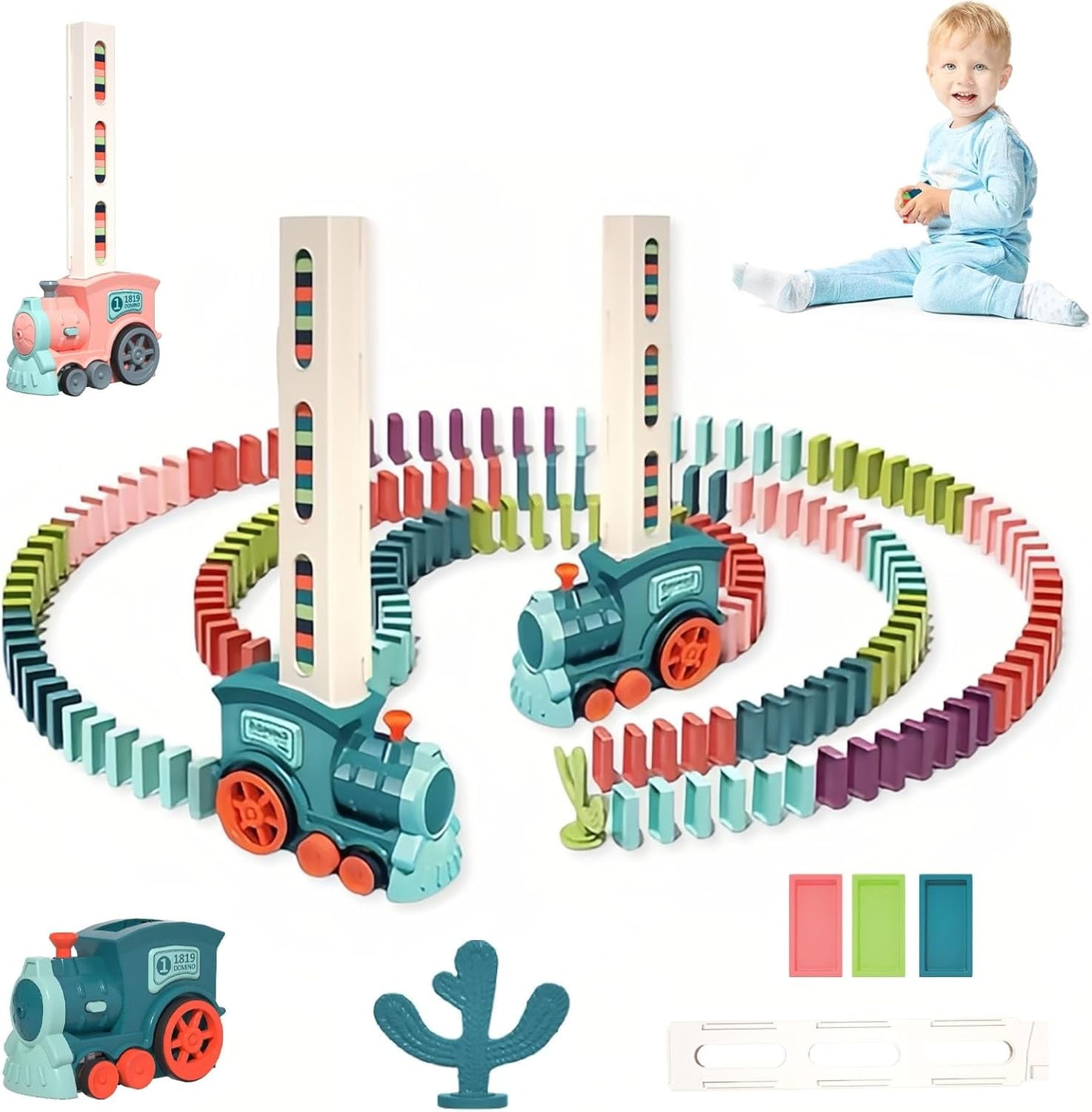 Automatic Domino Train, Creative Rally Train Toy with 60PCS Domino ...