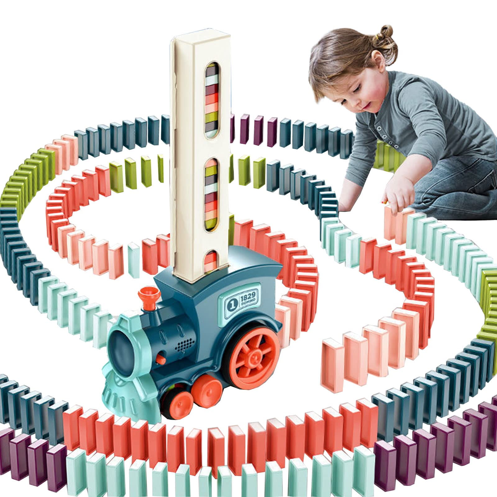 Automatic Domino Train, Dominos Set for Kids Creative Domino Game Toy ...
