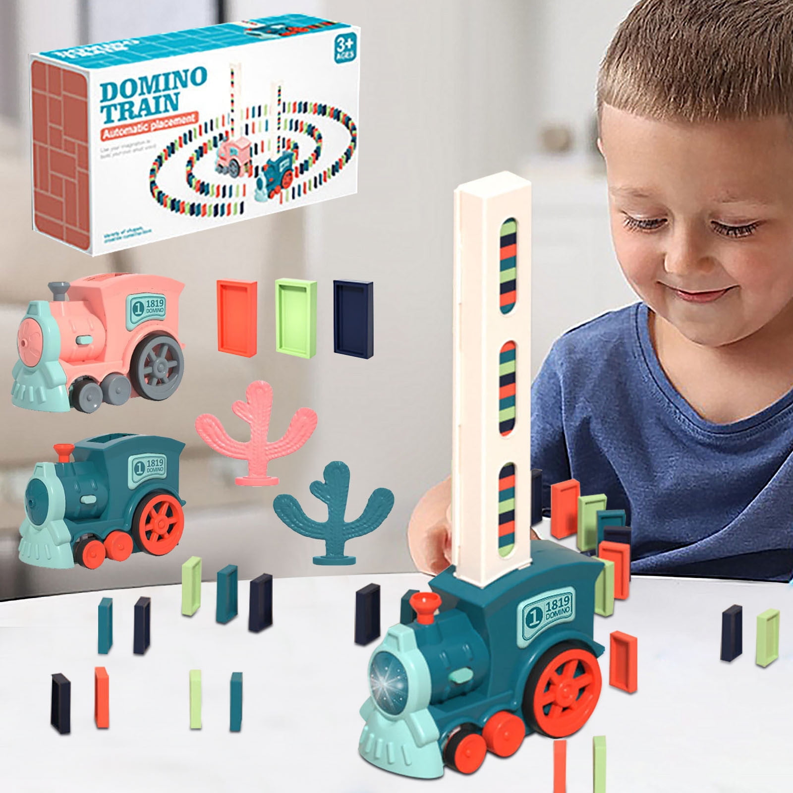 Automatic Domino Train Set for Toddlers with 60 Colorful Blocks, Self ...