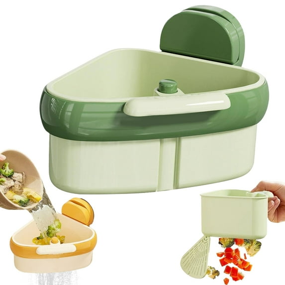 Automatic Draining Corner Rack, 2-Tier Strainer Basket & Trash Catcher ...