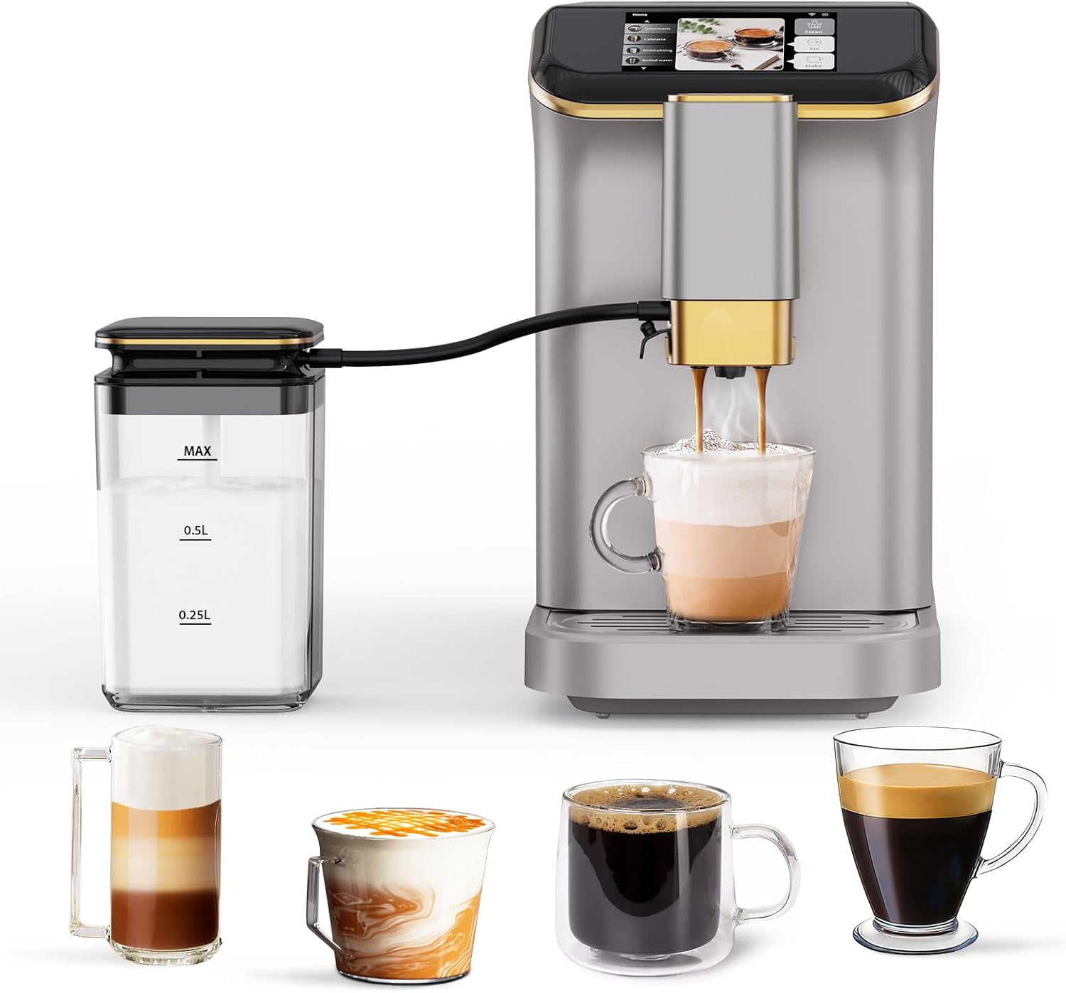 Automatic Espresso Coffee Machine with Milk Frother, 8-In-1 Coffee ...