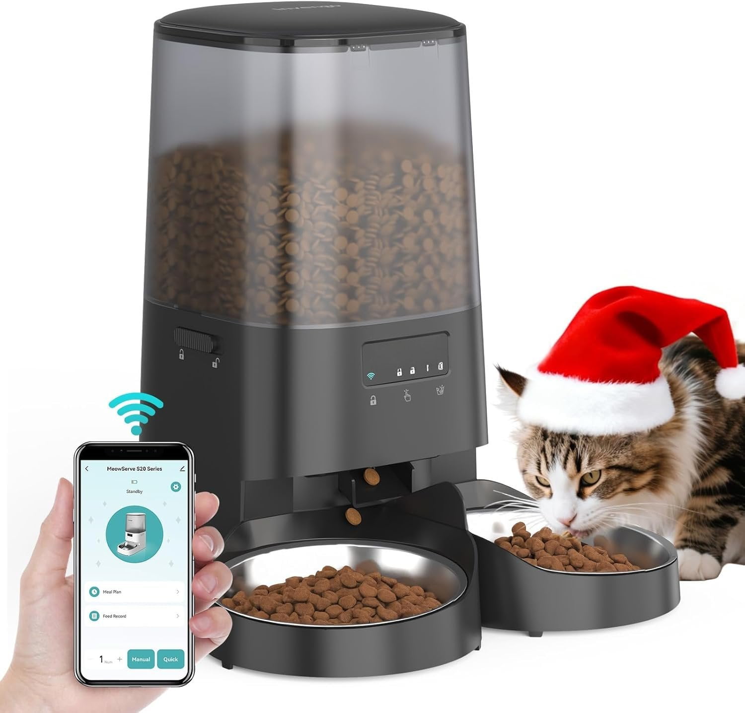Automatic Feeder with App Control, 5L Dispenser for 2 Cats, 2.4/5G WiFi ...
