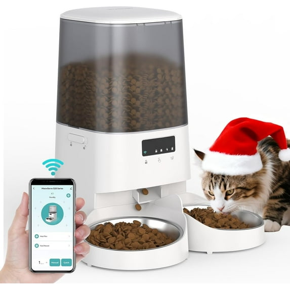 Automatic Feeder with App Control, 5L Dispenser for 2 Cats, 2.4/5G WiFi ...