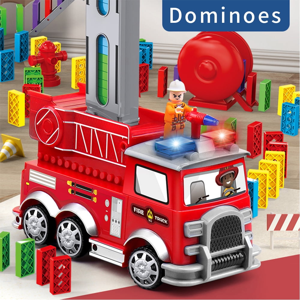 Automatic Fire Truck Domino Brick Train for Kids Ages 3-12, Domino ...
