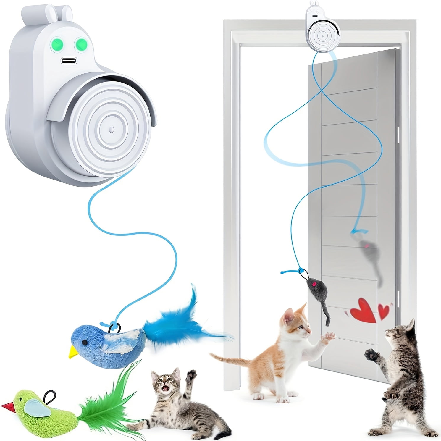 Automatic Flying Bird Feather Cat Toy, Electric Indoor Hanging Toy With ...