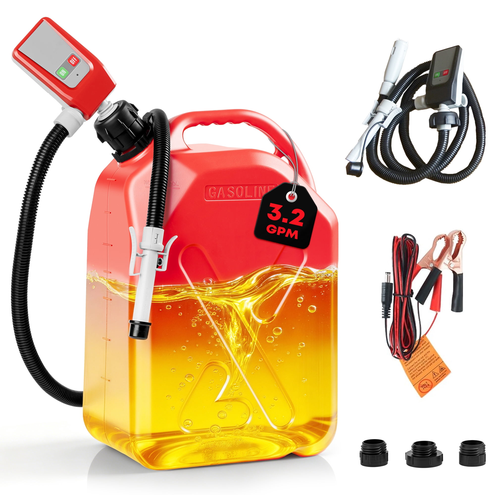 Automatic Fuel Transfer Pump with Auto-Stop, 51" Hose, 3.2 GPM, 4 Can ...