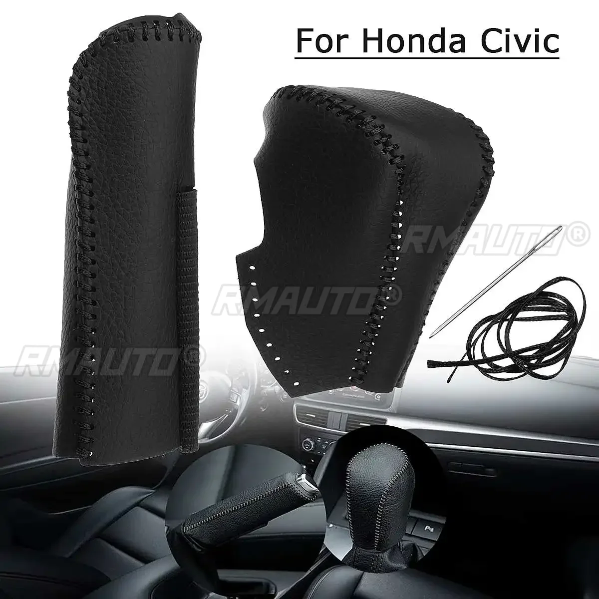 Automatic Gear Shift Knob Handbrake Leather Cover For Honda/Civic 8th ...