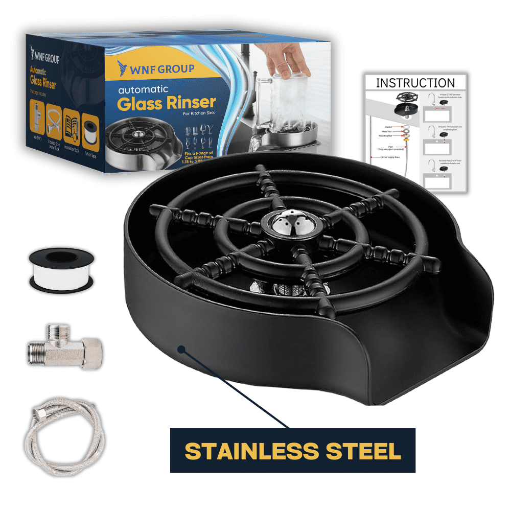 Automatic Glass Rinser for Kitchen Sink, 360° Cup Washer, Black SS ...