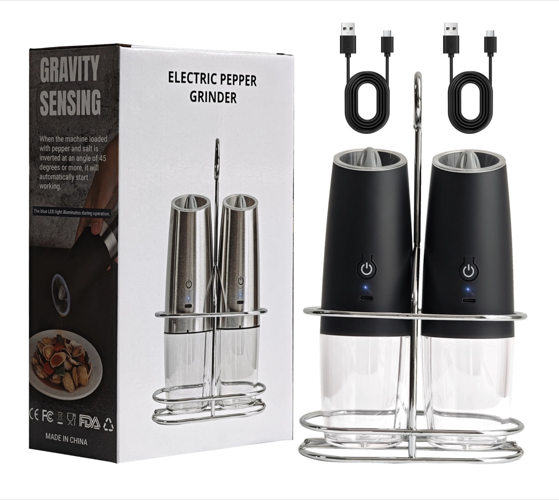Automatic Gravity Electric Salt and Pepper Grinder Set, USB ...