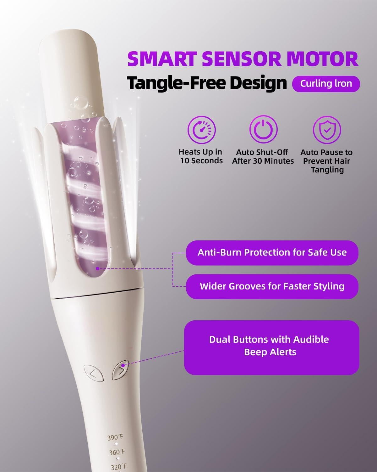 Automatic Hair Curler, 1 1/4 Inch Rotating Curling Iron with 3 Temp, 25 Million Ionic, 2-Way ...