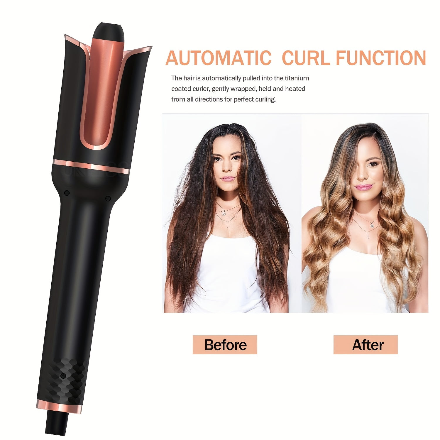 Automatic Hair Curler, Ceramic Ionic Barrel Automatic Hair Curling Iron ...