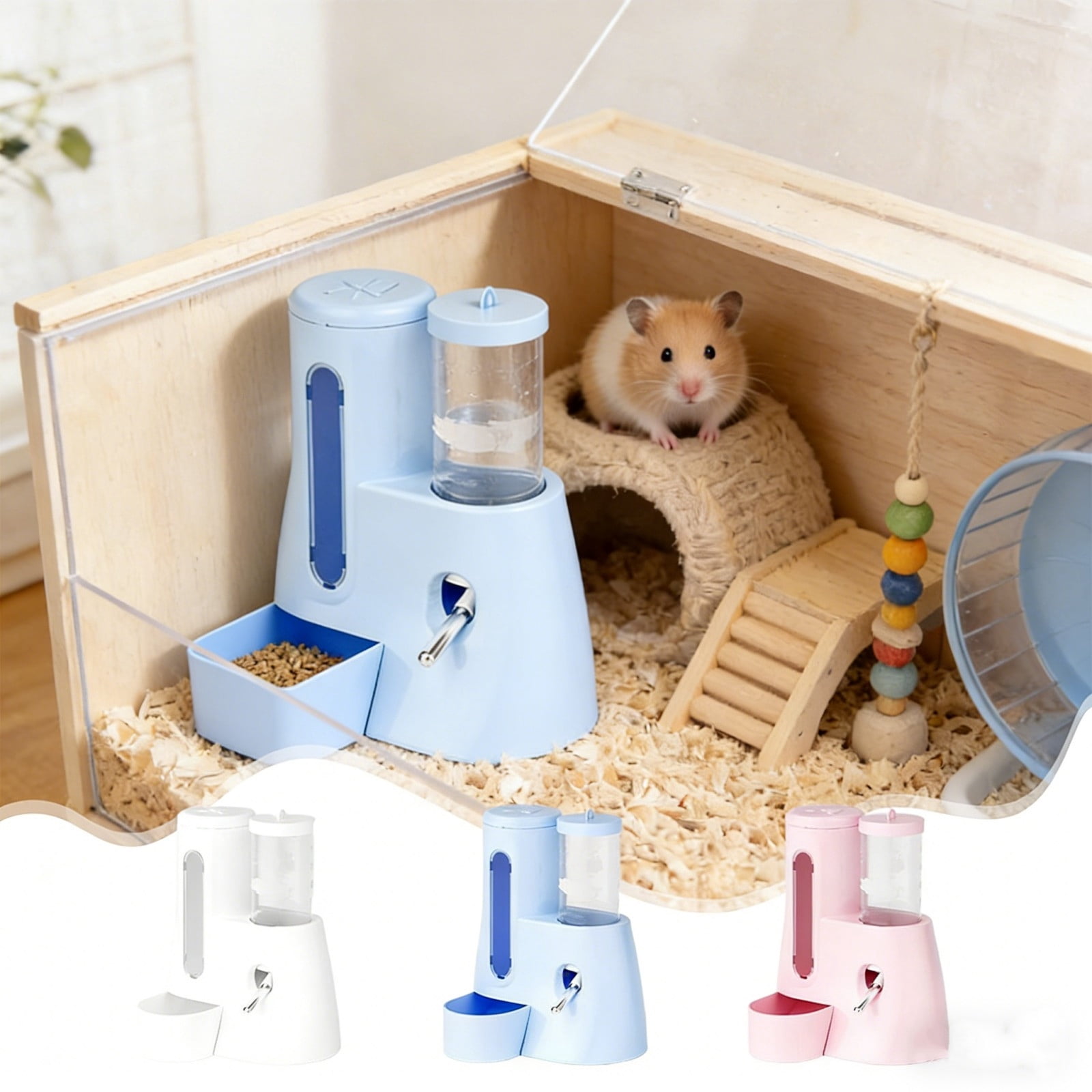 Automatic Hamster Feeder & Water Bottle 2-in-1, No Drip Dispenser with ...