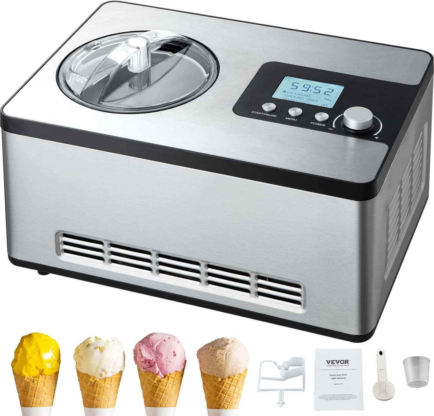 Automatic Ice Cream Maker with Built-in Compressor, 2 Quart No Pre ...