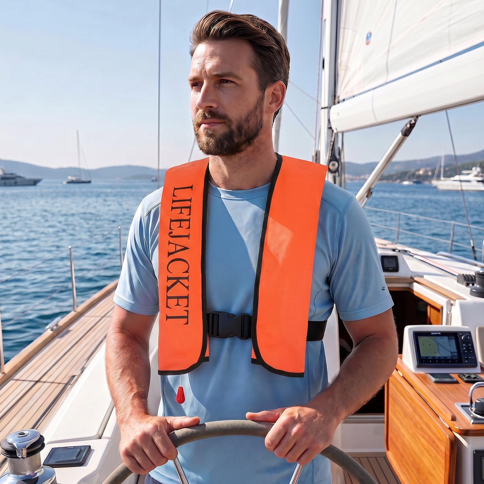 Automatic Inflatable Life Jacket 150N Buoyancy with Reflective Strips ...