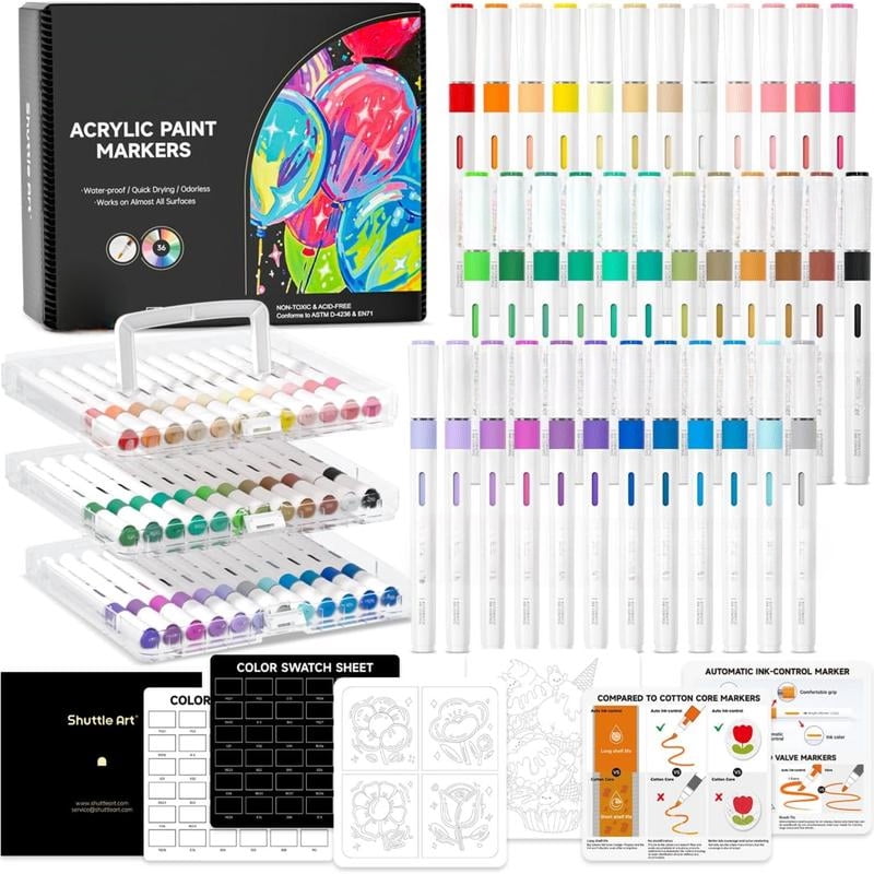 Automatic Ink Control Acrylic Paint Markers, 36/60 Colors Brush Tip ...