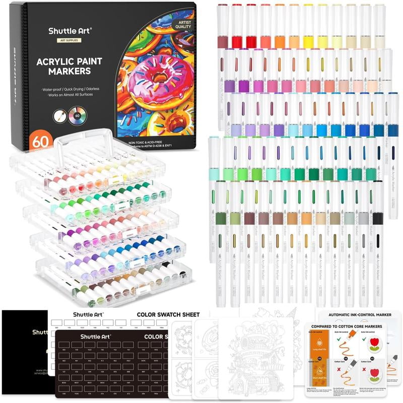 Automatic Ink Control Acrylic Paint Markers, 36/60 Colors Brush Tip ...