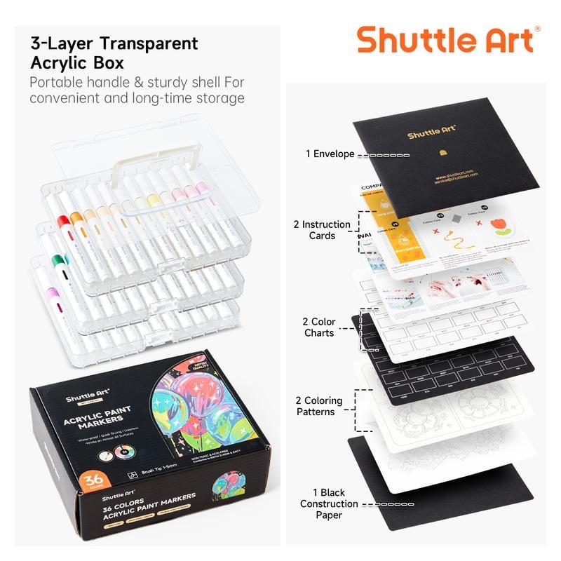 Automatic Ink Control Shuttle Art Markers | 36/60 Vibrant Colors ...