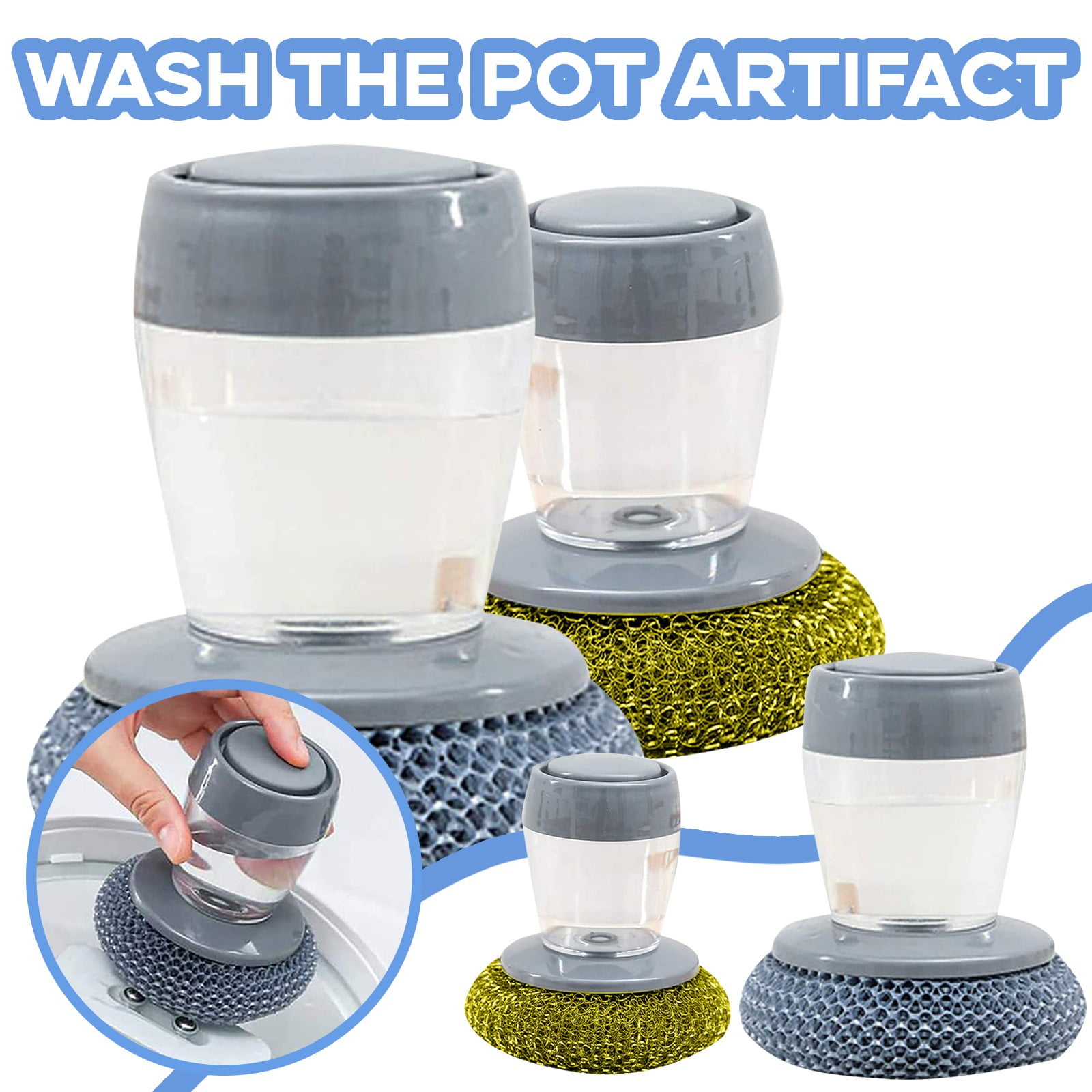 Automatic Liquid Adding Wire Ball Brush, Short Handle Pot Scrubber ...