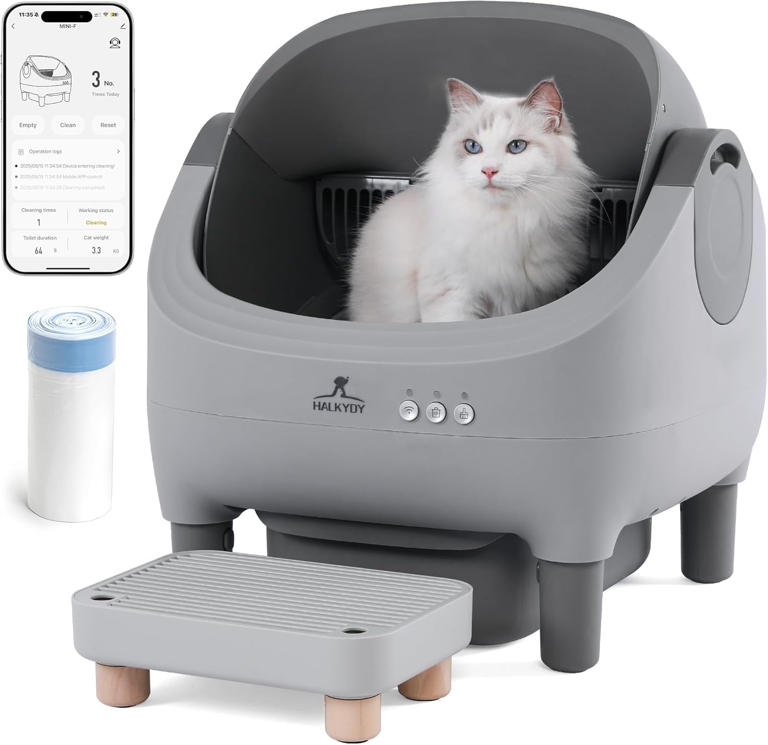 Automatic Litter Box with Raised Step, for Multiple Cats, Open Top ...