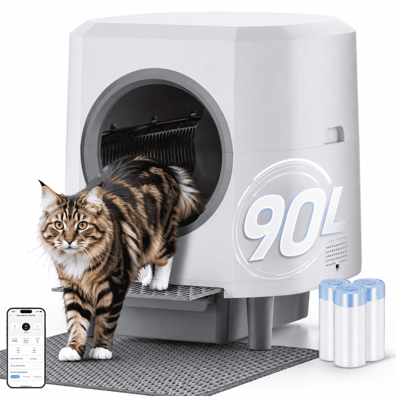 Automatic Litter Box, Self Cleaning Litter Box, 90L Large Capacity with ...