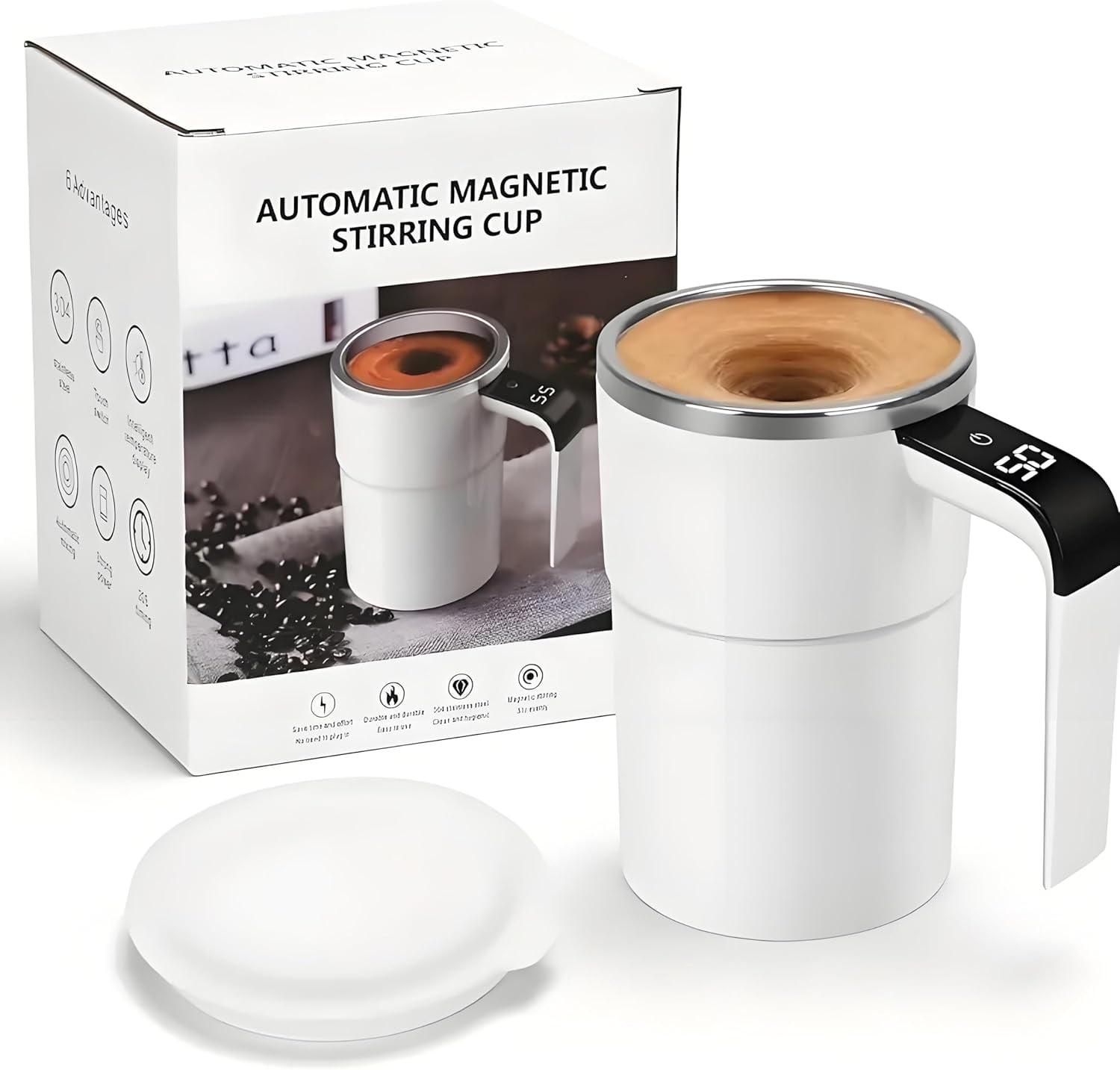 Automatic Magnetic Stirring Coffee Mug with Temperature Display, Self ...