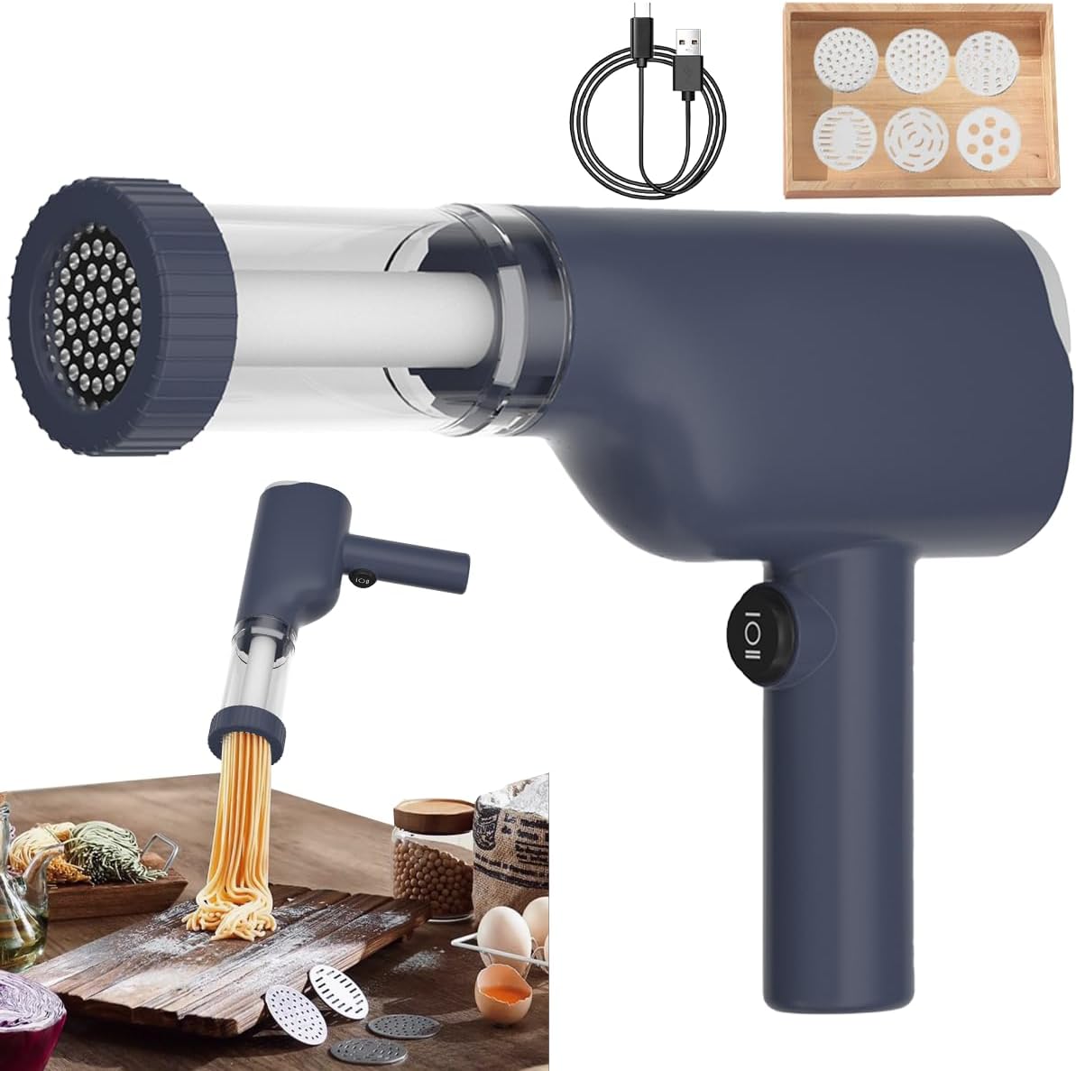 Automatic Noodle Gun, Handheld Electric Pasta Maker, 6-in-1 Electric ...