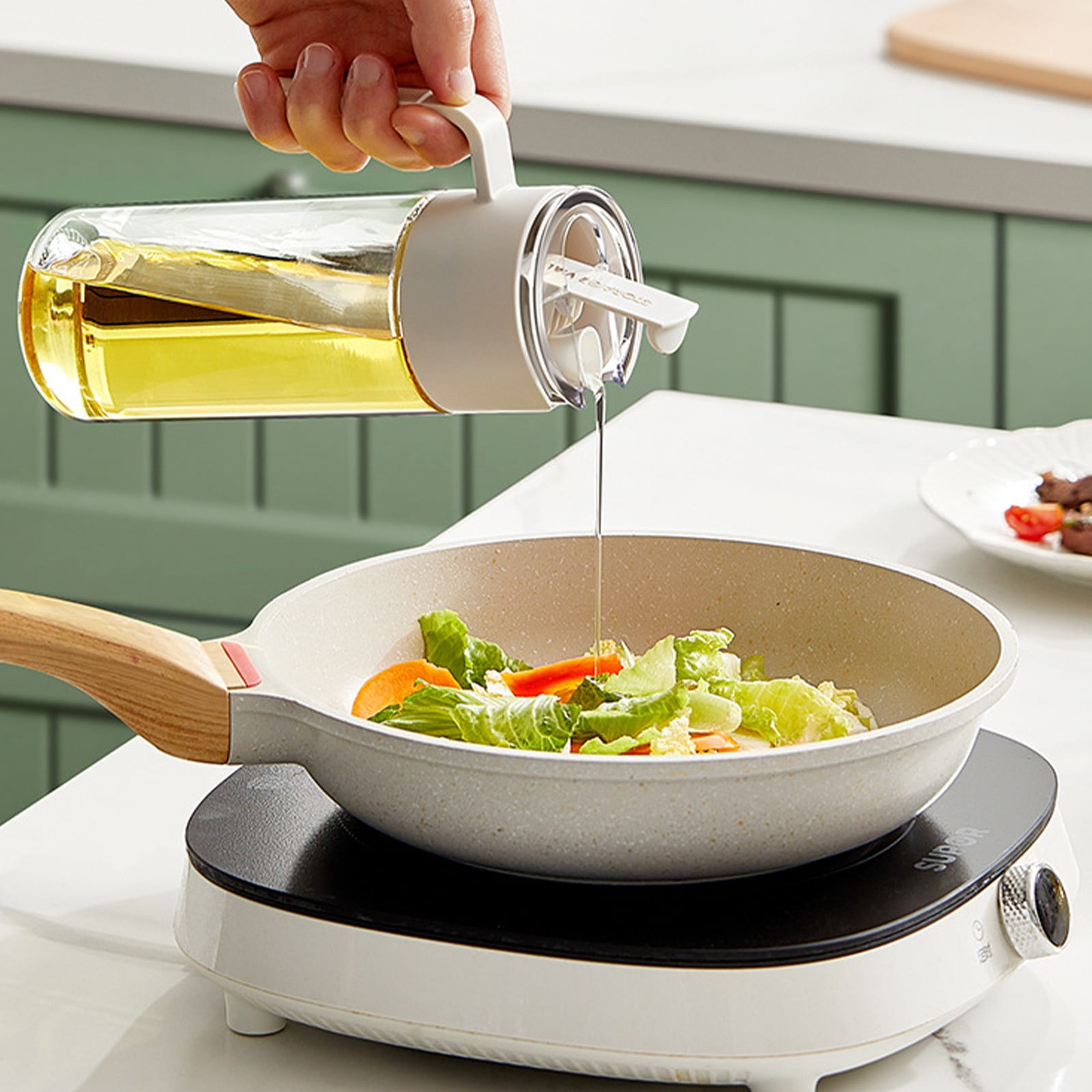 Automatic Oil Dispenser Bottle, Glass & Plastic Oil Cruet with 550ml ...