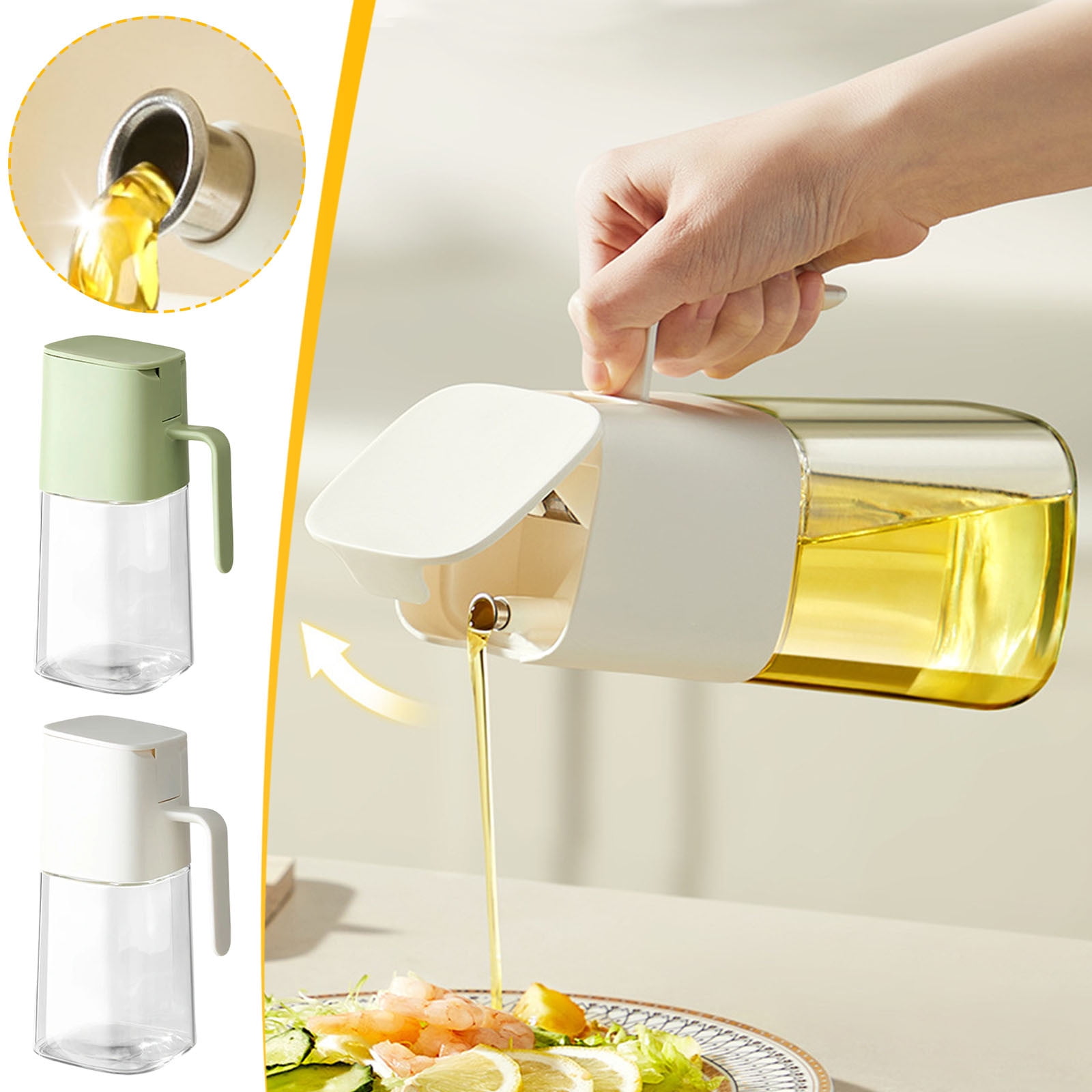 Automatic Oil Dispenser Bottle Kitchen Glass Cruet with One-Hand ...