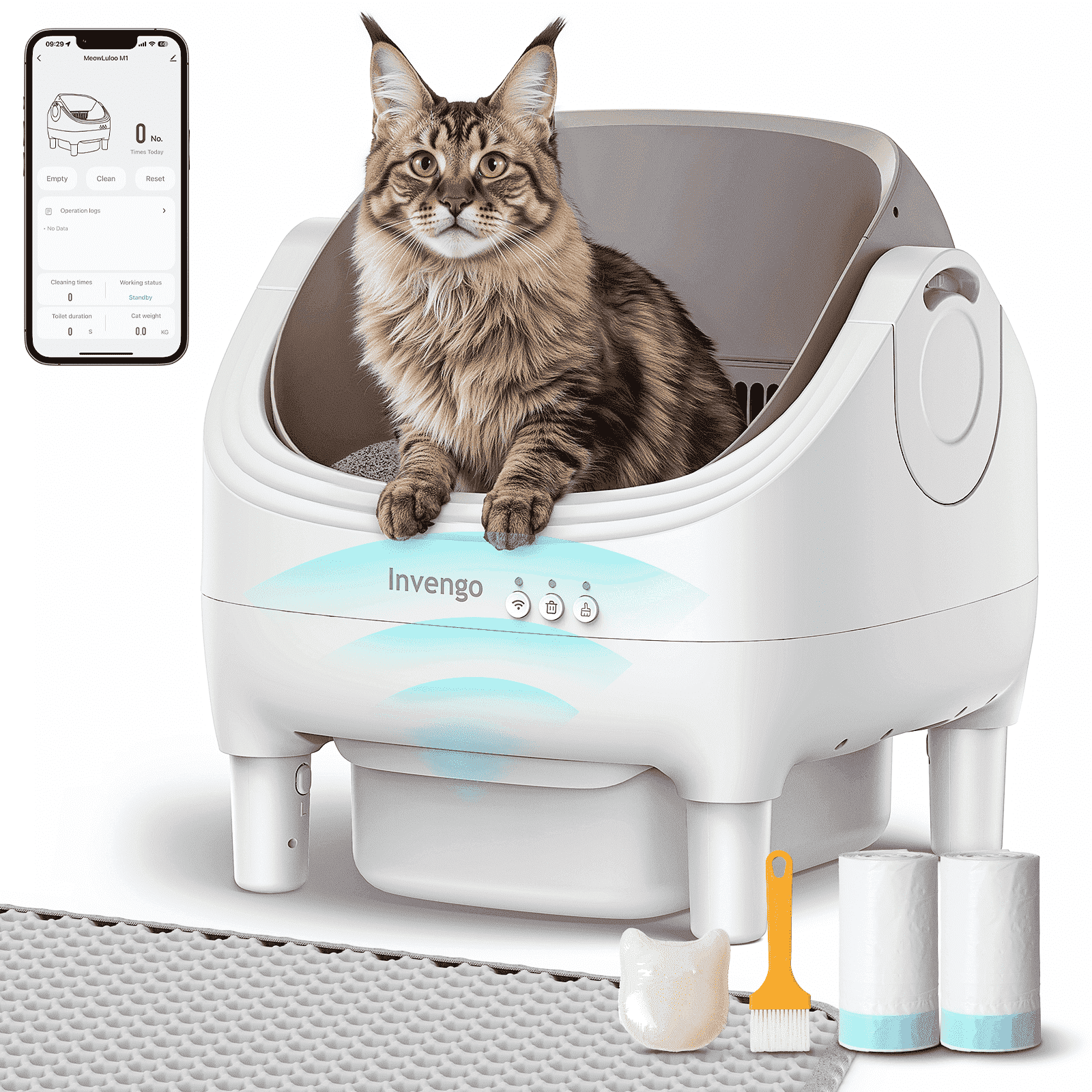 Automatic Open-Top Self-Cleaning Cat Litter Box -App Control, Safe ...