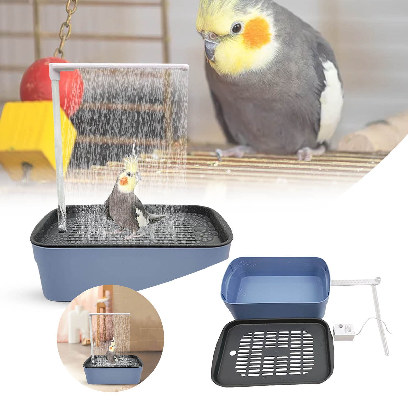 Automatic Parakeet Bird Bath with Pump, Large Bird Shower Fountain ...