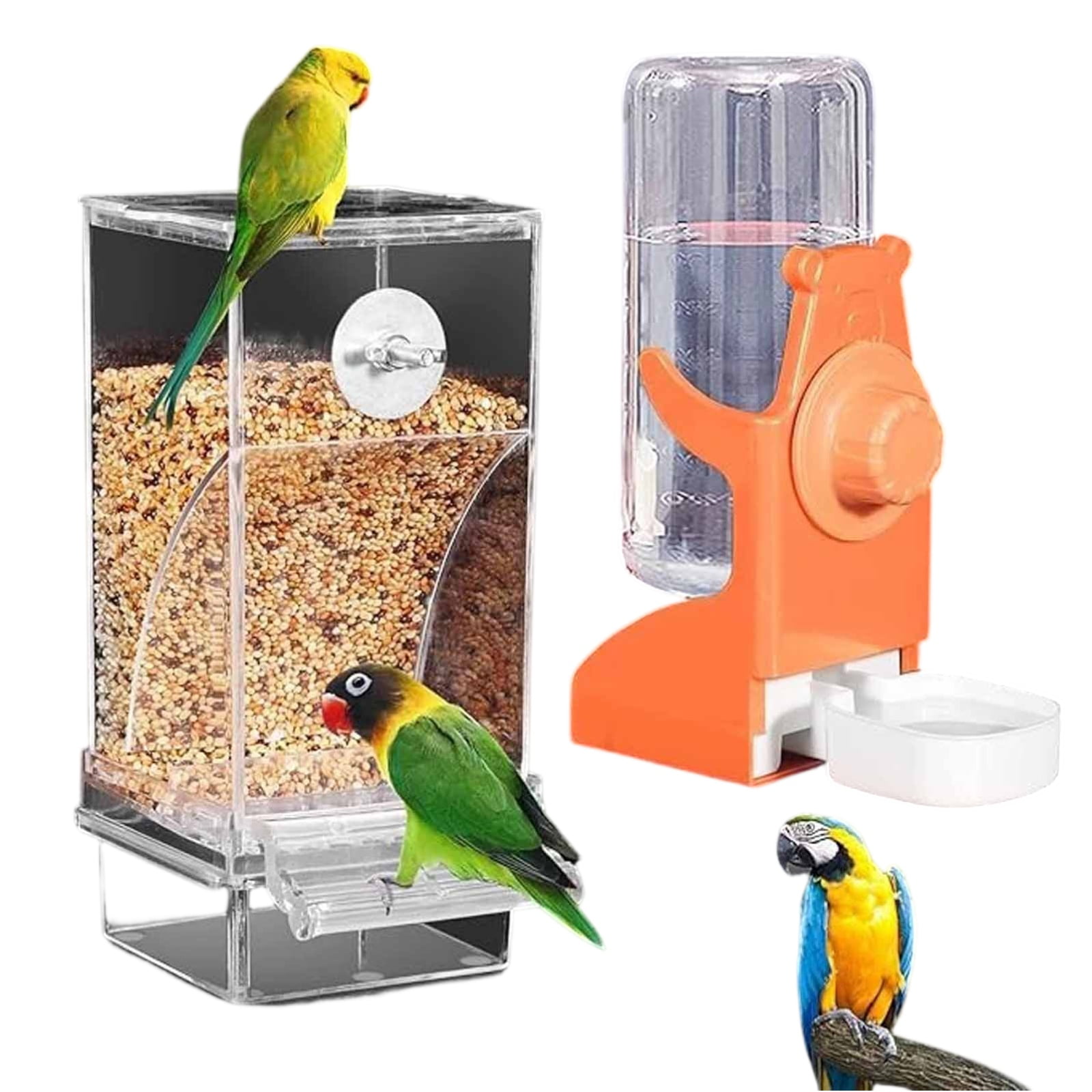 Automatic Parrot Feeder & Water Dispenser Combo, Cage-Mounted Bird ...