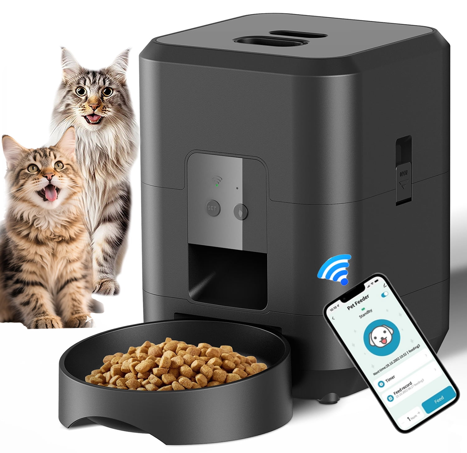 Automatic Pet Feeder, 2L WiFi Cat Feeder, Schedule Feeding Pet Food ...