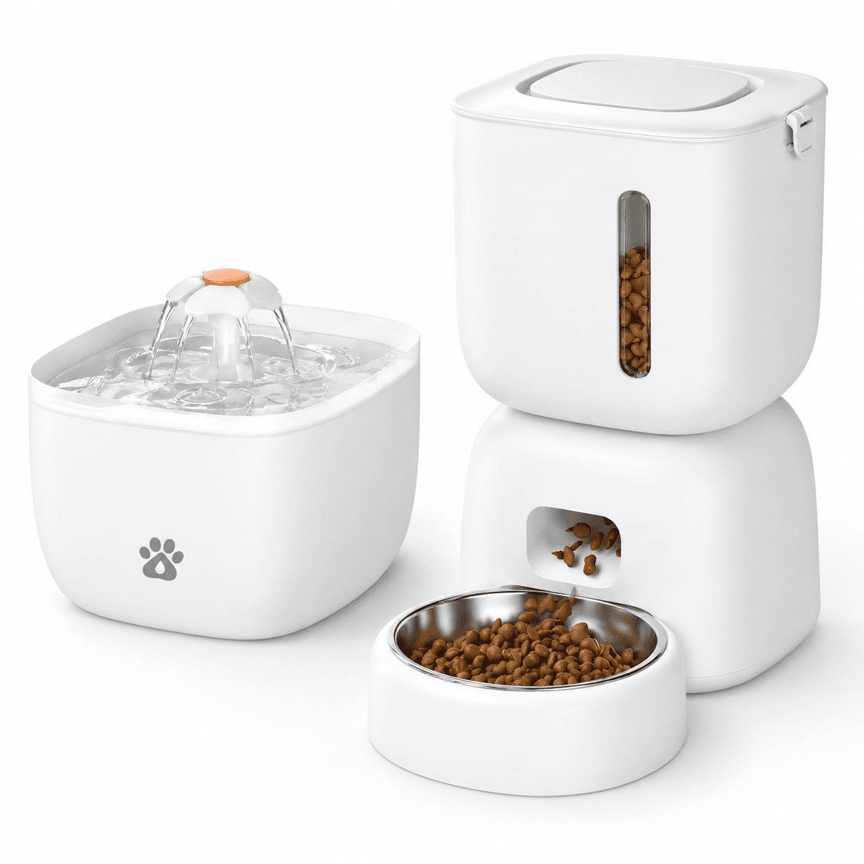 Automatic Pet Feeder and Water Fountain Set, 3L Food Capacity, 2L ...