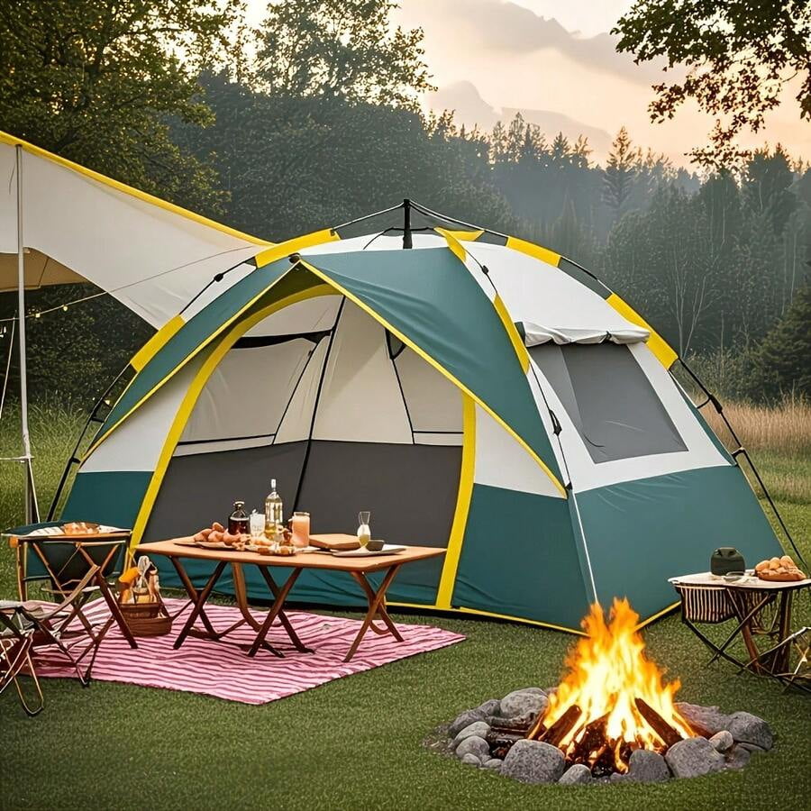Automatic Pop-Up Camping Tent for All Seasons, Featuring Double Doors ...