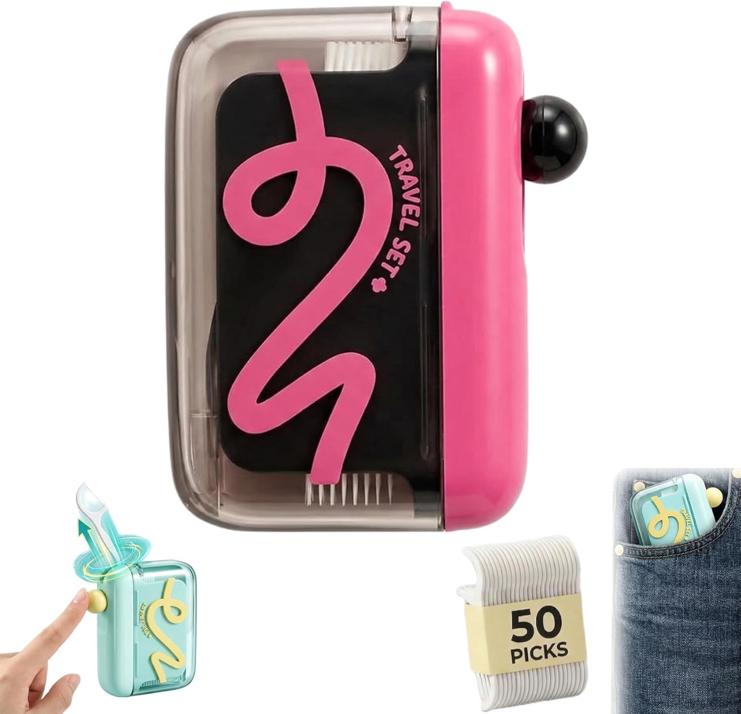 Automatic Pop-Up Dental Floss Box with 50 Floss Picks, Portable Floss ...