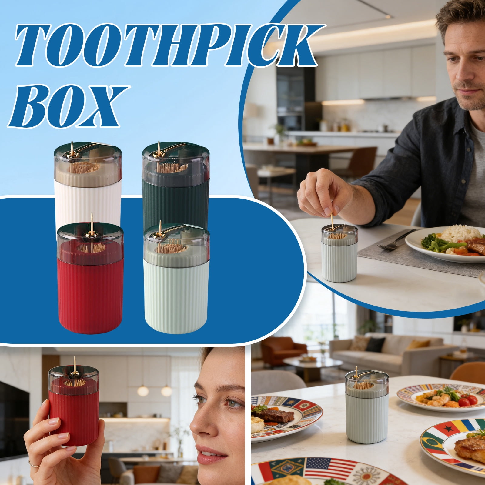 Automatic Pop-Up Toothpick Dispenser, Press-Type Toothpick Holder Box ...