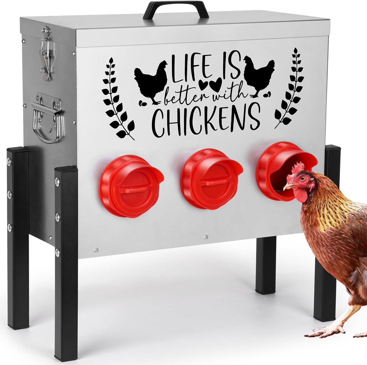 Automatic Poultry Feeder Box, 30 lbs Stainless Steel Chicken Feeder Box ...