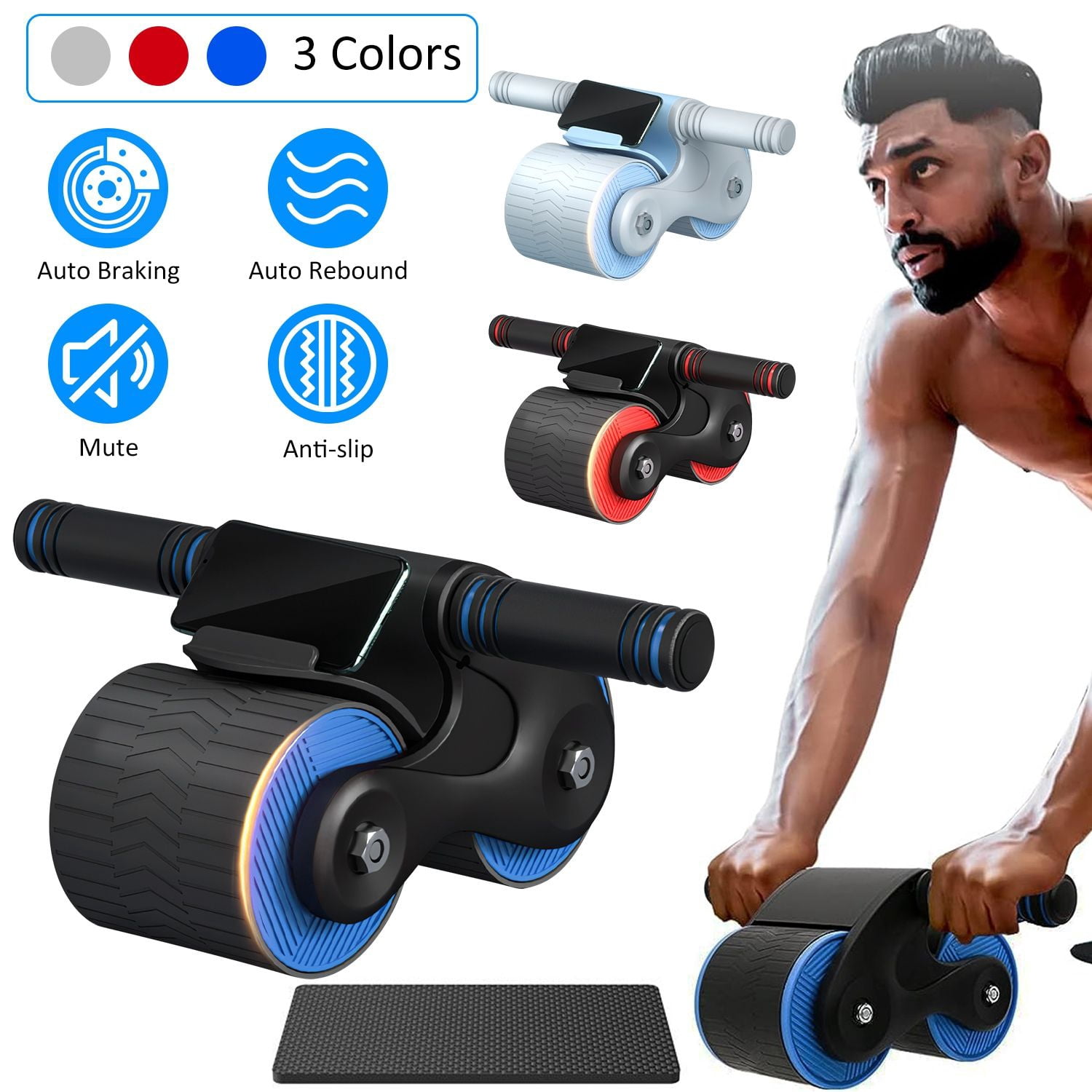 Automatic Rebound Abdominal Wheel Anti-slip AB Roller Wheel with Kneel ...