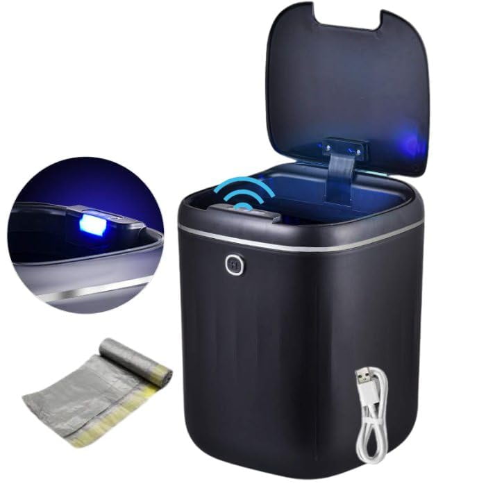 Automatic Rechargeable Small Trash Can with Lid for Bathroom, Office ...
