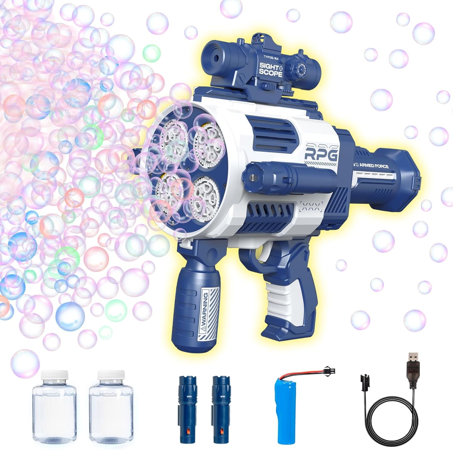 Automatic Refill Bubble Gun for Kids - 20 Holes LED Blaster with Lights ...