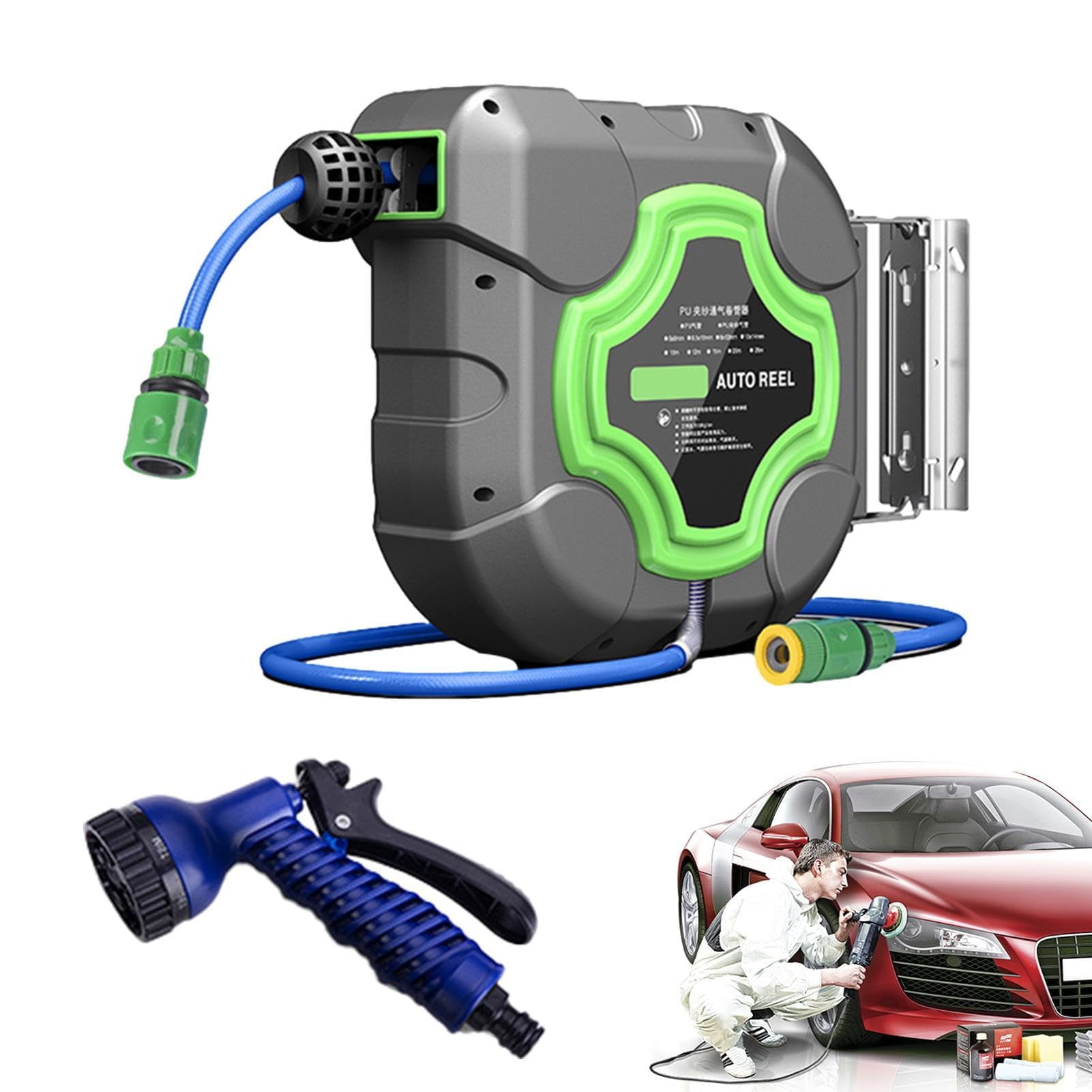 Automatic Retractable Hose Reel, 15 Meters Garden Hose Reel with Water ...