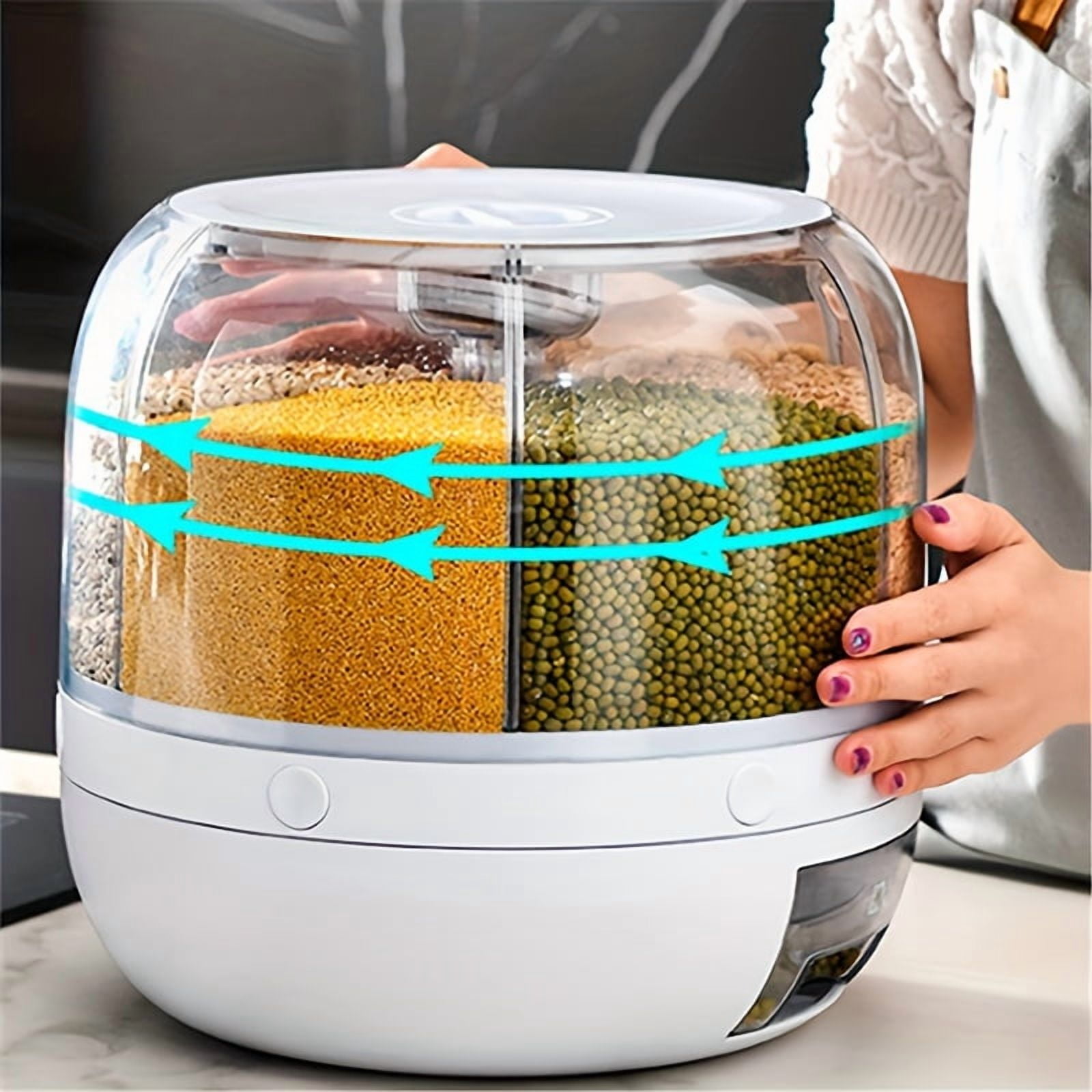 Automatic Rice Dispenser - 6-Compartment Rotating Grain Storage with ...