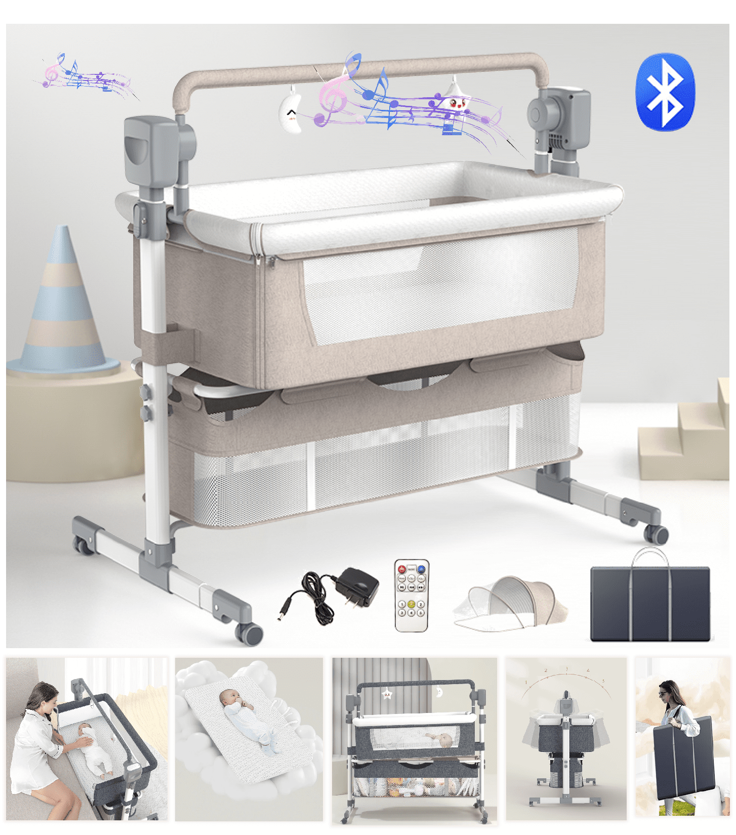 Automatic Rocking Recliner Crib Remote Control Baby Bassinets and ...