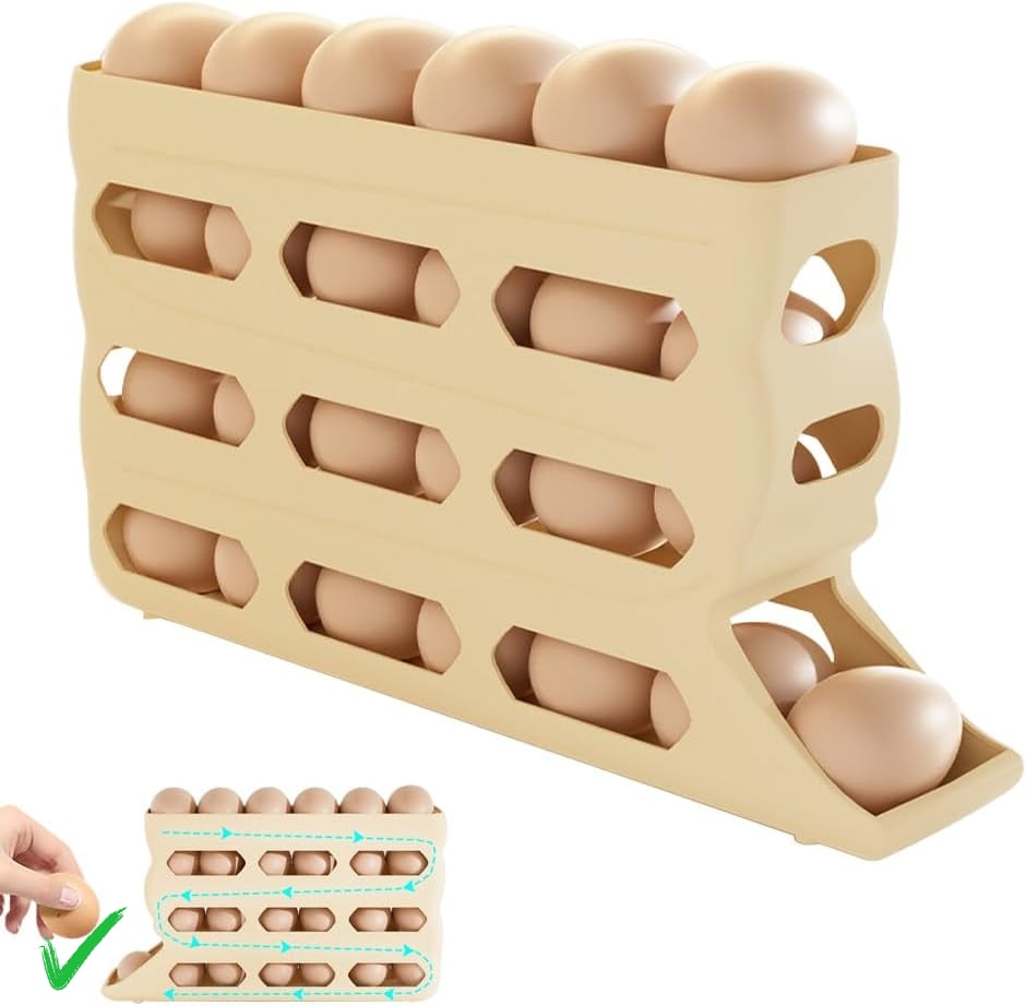 Automatic Rolling Down Egg Holder, 2025 New 4 Tiers Egg Holder for Fridge, Egg Organizer Storage ...
