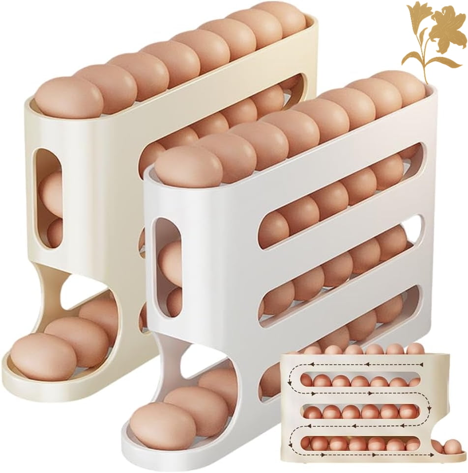 Automatic Rolling Egg Holder, 2025 New Multi-function 4-layer Tilted Design Slide Egg Storage ...
