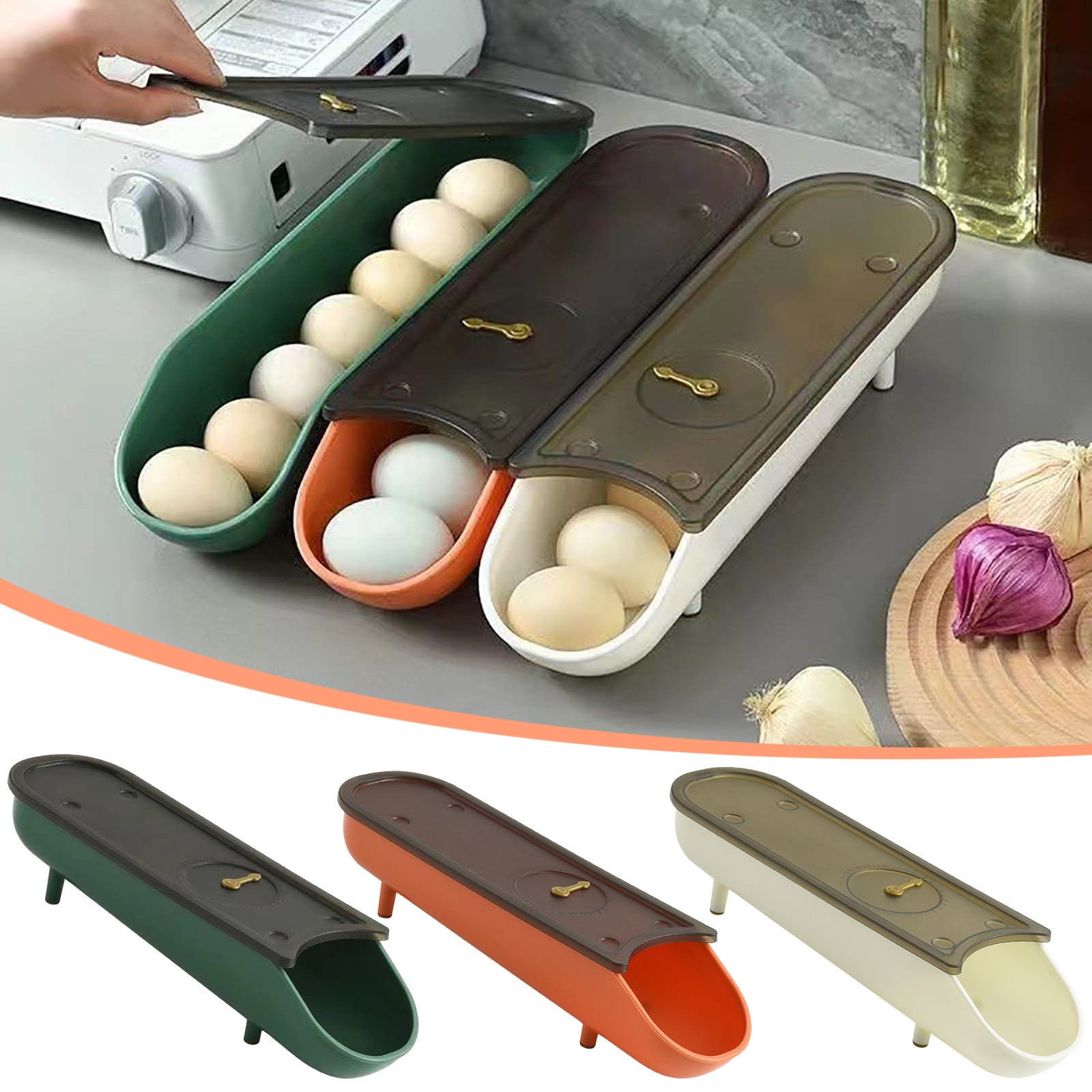 Automatic Rolling Eggs Box, Refrigerator Egg Organizer, Transparent ...