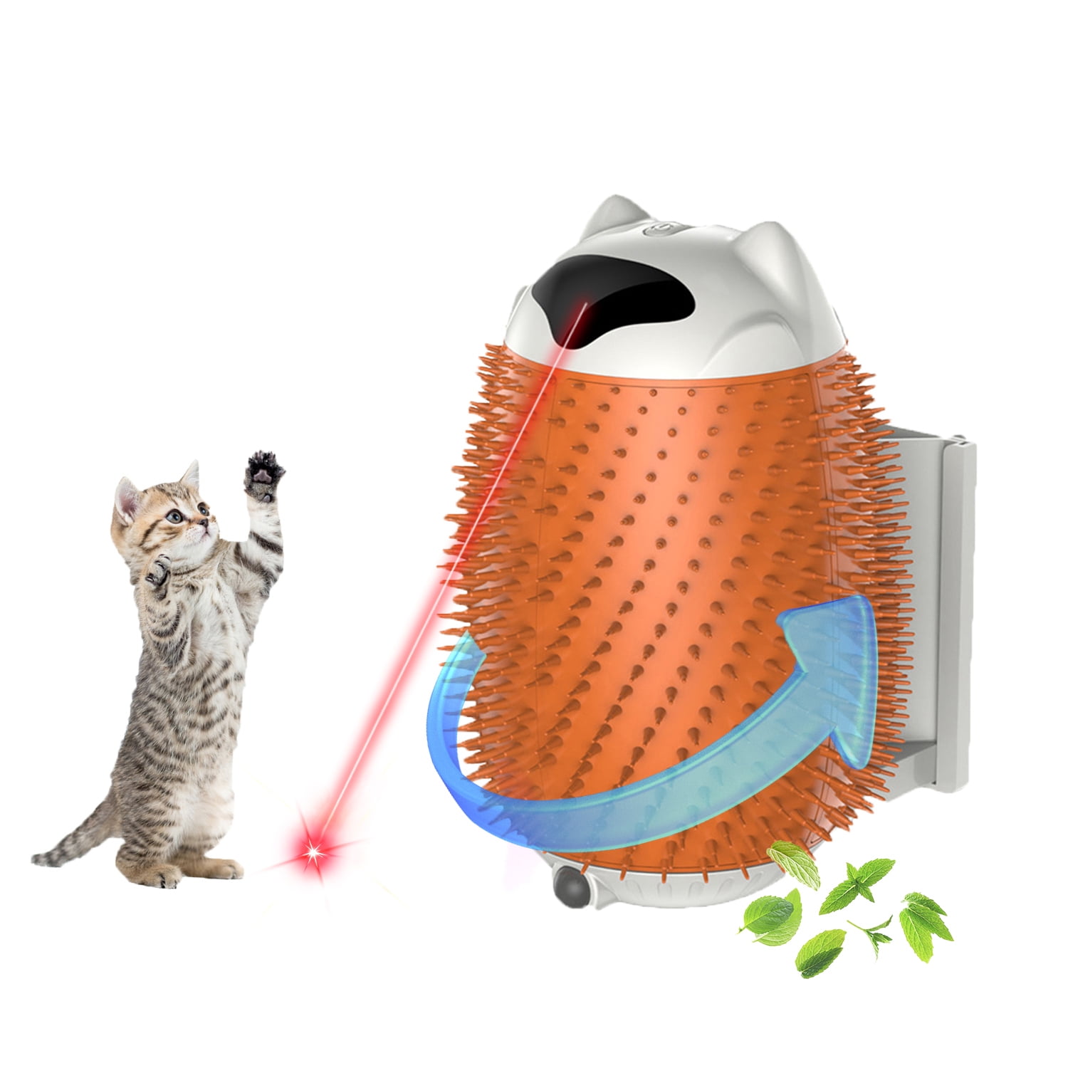 Automatic Rotating Cat Self Groomer with Laser, Cat Wall Corner Brush ...