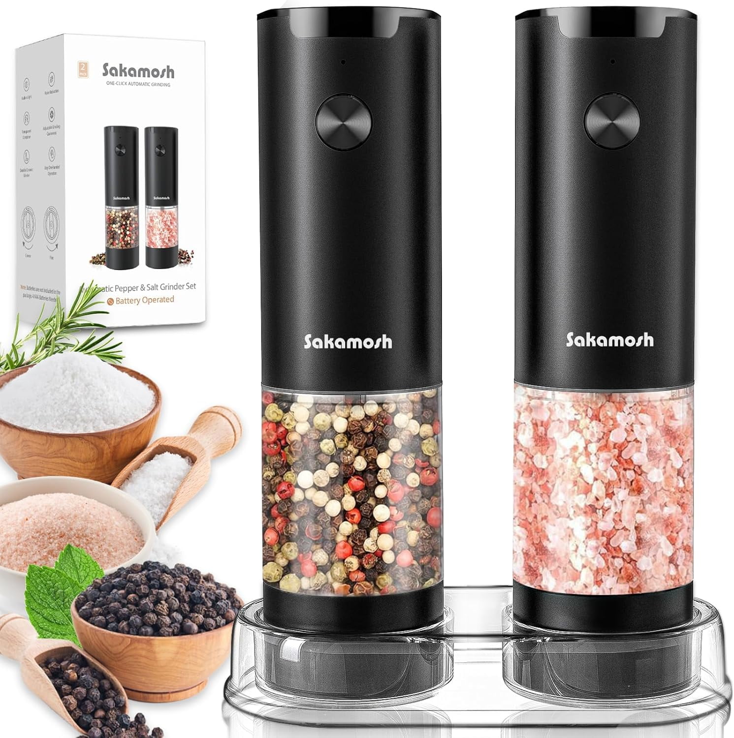 Automatic Salt and Pepper Grinder Set, Battery Operated (Not Included ...